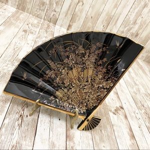 Accents | Vintage Asian Porcelain Black Gold Gilt Fan Dish | Poshmark